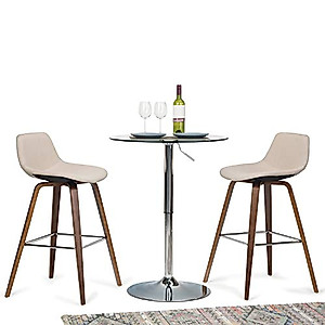 SIMPLIHOME Randolph Mid Century Modern Bentwood Counter Height Stool (Set of 2) in Natural Linen Look Fabric