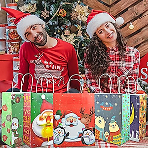 24 pcs Christmas Kraft Gift Bags with 24 Tissue Papers, Holiday Paper Gift Bags,Party Favors Goody Bags, Xmas Presents, Classrooms and Wrapping Stocking Stuffers (Merry Christmas A)