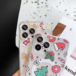Skyseaco for iPhone 13 Pro Max Case Compatible with MagSafe, Christmas Candy Elk Christmas Tree Pattern, Full Camera Lens Protective Soft and Hard PC Shockproof Case - Christmas Style 01 / Clear