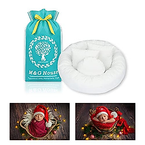 4PC Newborn Photo Props Baby Photography Basket Pictures Infant Posing Props, 1 Photo Donut, 3 Posing Pillows(Fits 0-3 Month)