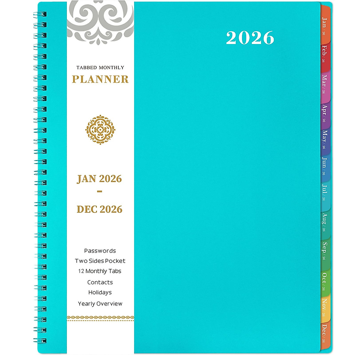 Monthly Planner/Calendar 2023-2024 - 2023-2024 Monthly Planner, Jul. 2023 - Dec. 2024, 8.5" x 11", 18-Month Planner 2023-2024 with Tabs, Pocket, Label, Contacts and Passwords, Twin-Wire Binding - Teal by Artfan
