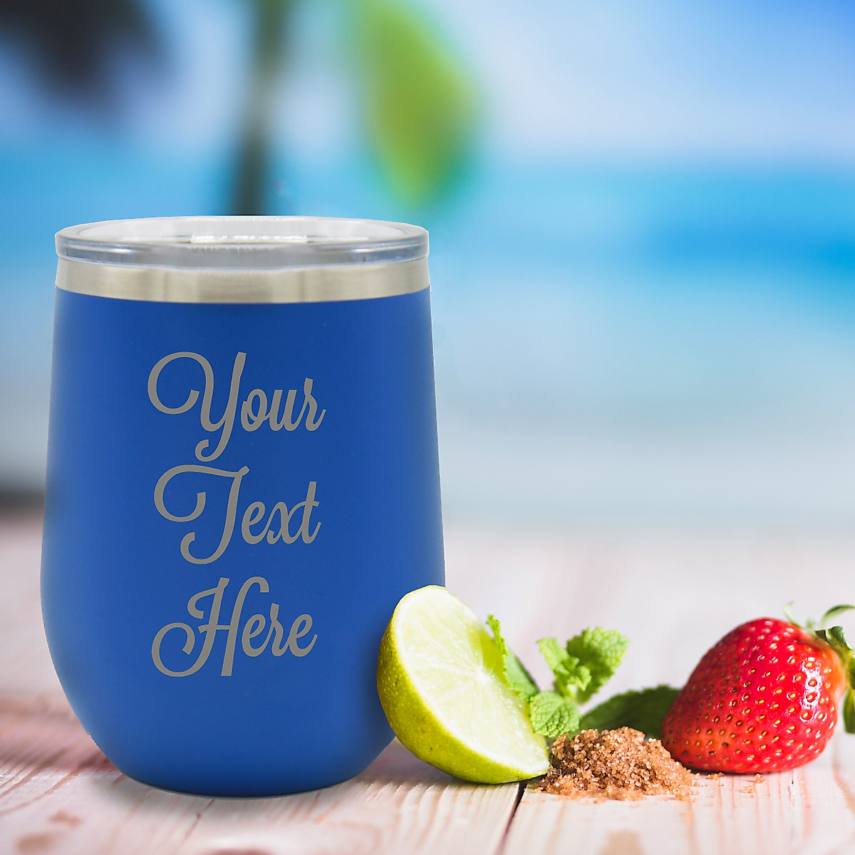 My Personal Memories, Personalized Insulated Wine Tumbler - Custom Monogrammed Stemless Wine Cup - Your Text Here (Deep Blue)