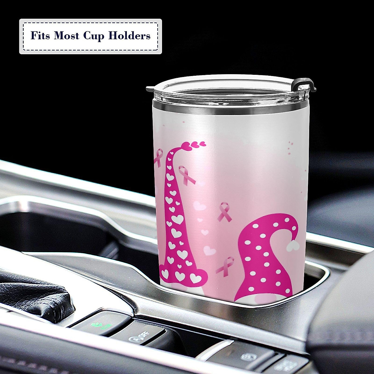 Jihqo Pink Cute Gnomes Tumbler with Lid and Straw, Insulated Stainless Steel Tumbler Cup, Double Walled Travel Coffee Mug Thermal Vacuum Cups for Hot & Cold Drinks 20oz