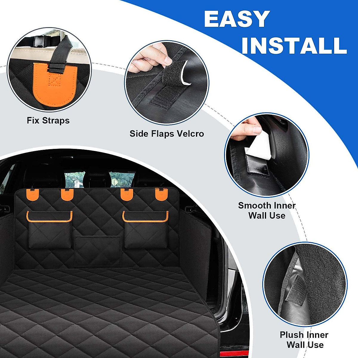 EasyHaWei 4-in-1 SUV Cargo Liner for Dogs, Non-Slip Water Resistant Pet Trunk Mat with Side Flaps Protector & Back Seat Organizer, Dog Backseat Cover for SUVs Vans
