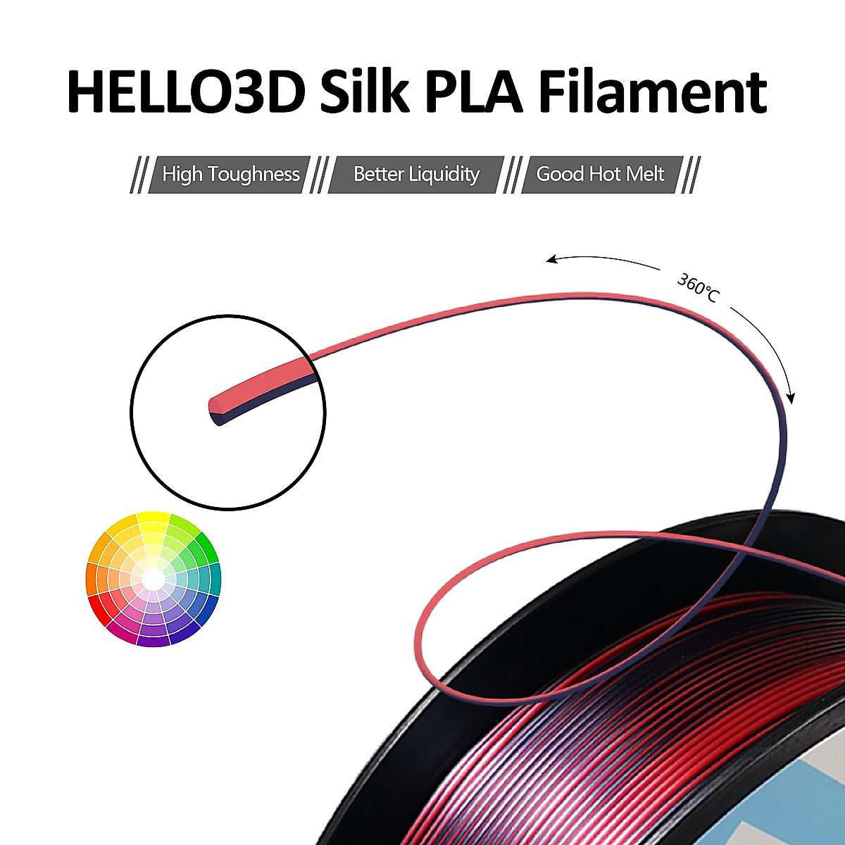 HELLO3D PLA 3D Printing Filament 1.75mm Dual Color Silk Filament,Silk Shiny Red Black 2 Colors in 1 Coextrusion 3D Printer Filament 1KG 1.75mm 3D Printing Material with Bicolor Dichromatic 2 Colors