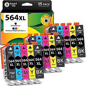 Smart Ink Compatible Ink Cartridge Replacement for HP 564 XL 564XL High Yield 15 Combo Pack (3 Black, 3PBK & 3 C/M/Y) for Photosmart 6525 6520 7520 5520 7510 5510 7525 DeskJet 3520 3522 OfficeJet 4620