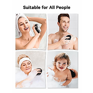 HEETA Silicone Body Scrubber, Silicone Loofah Gentle Exfoliating, 2 Side Design Silicone Boby Brush Lathers Well Easy to Clean & Durable for Removing Dead Skin and Dry Brush to Massage Skin, Black