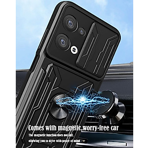 CCSmall for Oppo Reno 8 Pro Case Sliding Window Case with Card Holders, Cover with Slide Camera Protection Built-in Magnetic Kickstand Case for Oppo Reno 8 Pro 5G LJK Black
