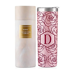 Onebttl Monogrammed Gifts for Women, Personalized Travel Mugs, Unique Coffee Tumbler with Initials for Her on Birthdays Christmas, Rose Gold, D