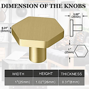 Ferraycle 25Pcs 1'' Solid Knobs Shoe Cabinets Knob and Pulls Cabinet Handles Metal Dresser Handles Modern Decorative Hardware for Cabinets Door Kitchen with Screws (Hexagon)