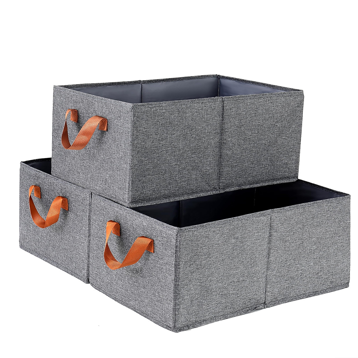 RICHERI Pack of 3 Clothing Storage Bins for Closet with Handles, Foldabl Fabric Foldable Storage Baskets Cloth Box, Fabric Containers Boxes for Organizing Shelves Bedroom, Gray, Large (gray)