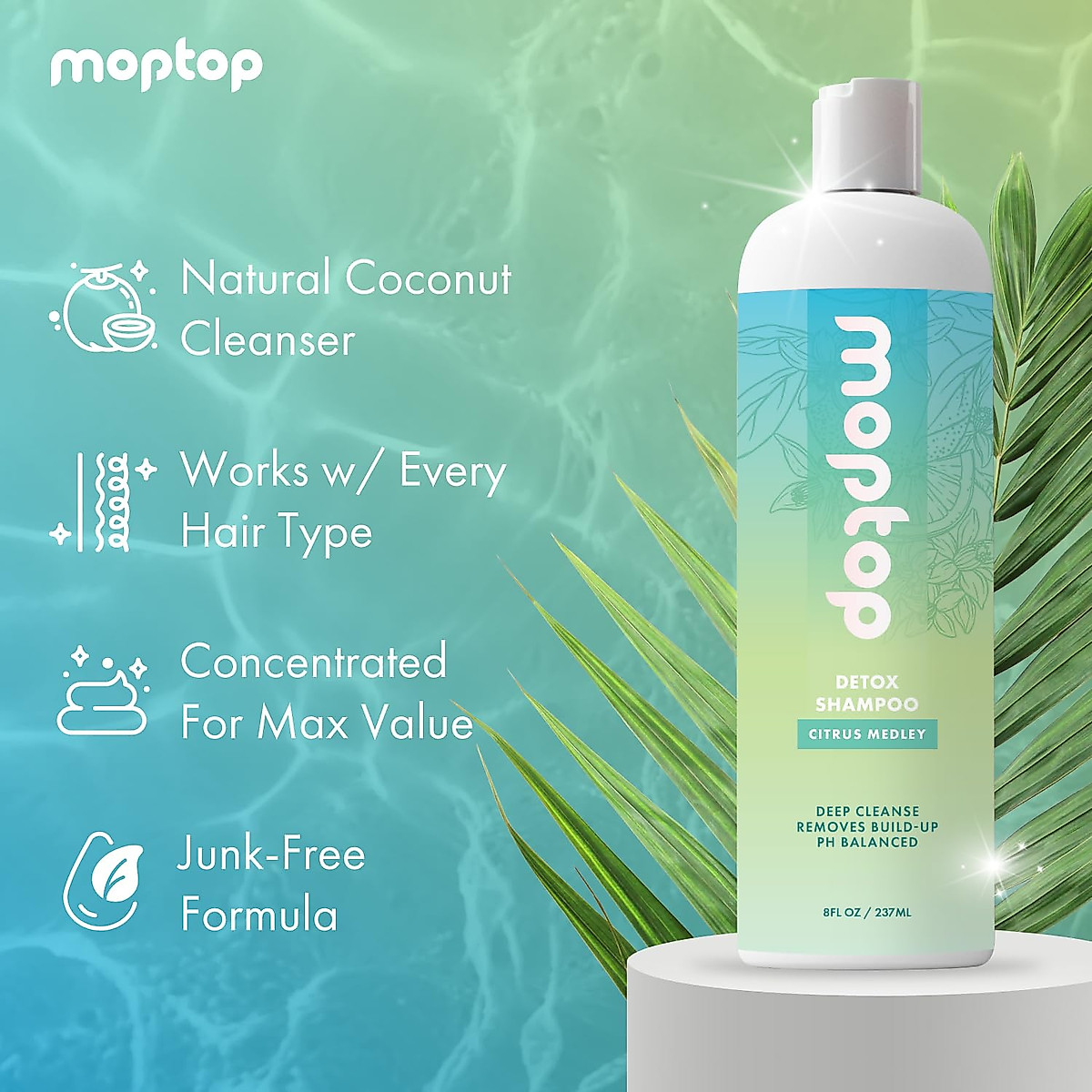 MopTop Detox Shampoo – Scalp Clarifying Shampoo for Build Up, Hard Water, Dirt & Oil, Sulfate & Paraben Free Hair Care for All Hair Types – Thin, Straight, Wavy, Curly & Coily (Citrus Medley, 2oz)