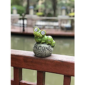 Bo-Toys Solar Powered Caterpillar On A Welcome Stone Outdoor LED Garden Light Decor