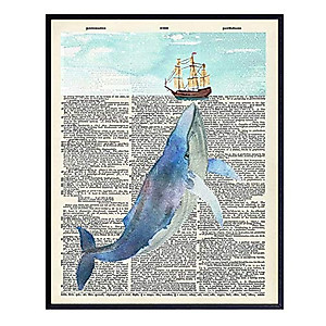 Nautical Whale Dictionary Wall Art - 8x10 Photo, Picture - Ocean, Sea, Beach Home Decor, Shabby Chic Decoration - Unique Gift - Cool Bath, Bathroom Art - Unframed Poster Print