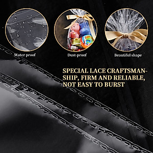 8"x 11" - 50PCS Flat Bottom Clear Cellophane Treat Bags with Golden Satin Ribbon | Goodie Bags for Gift Wrapping, Desserts, Candies, Cookies, Party Favors & Food Storage