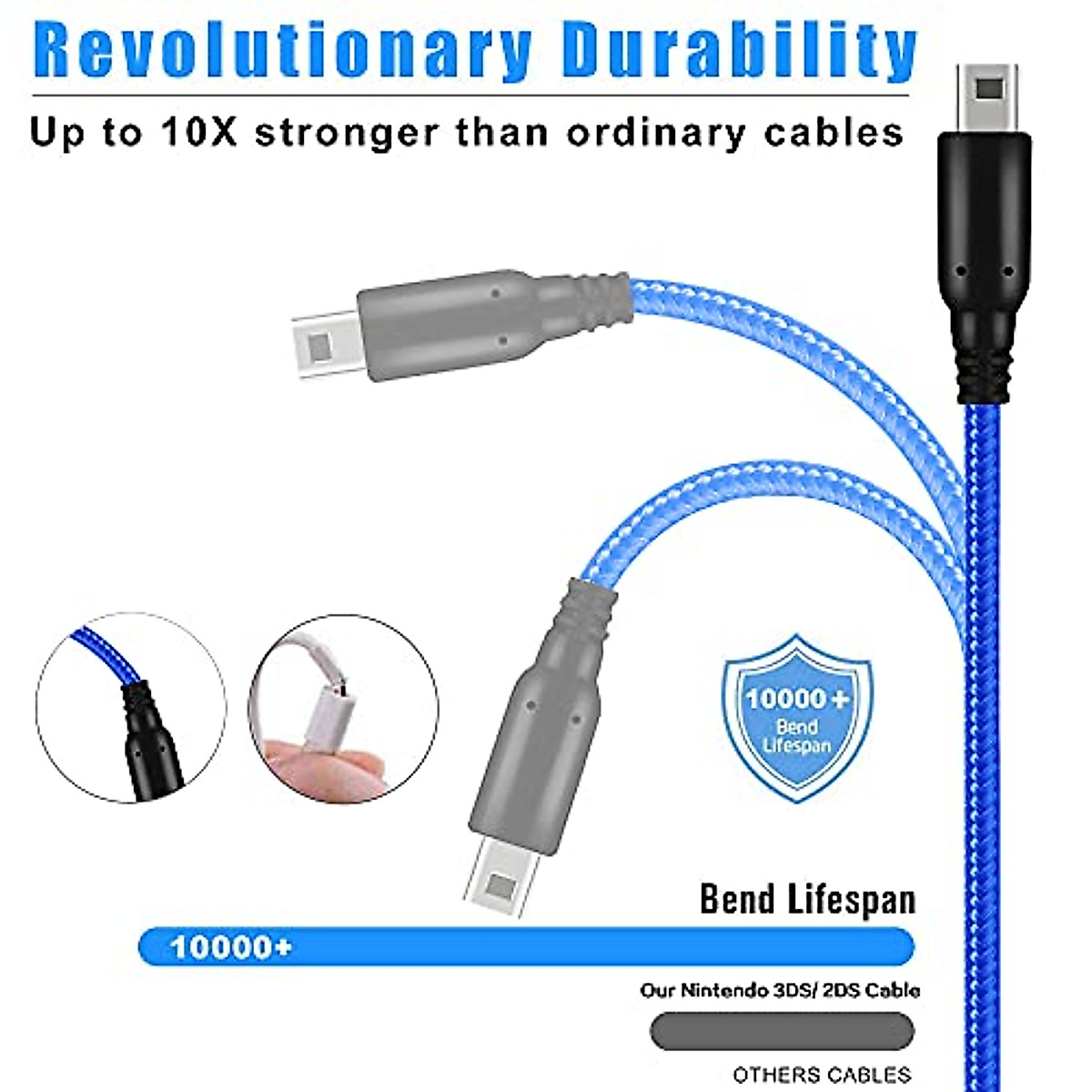 BATSOEASY 2 Pack 5ft 3DS/ 2DS USB Charger Cable, Nylon Braided Power Charging Cord Cable Compatible with Nintendo New 3DS XL/New 3DS/ 3DS XL/ 3DS/ New 2DS XL/New 2DS/ 2DS XL/ 2DS/ DSi/DSi XL