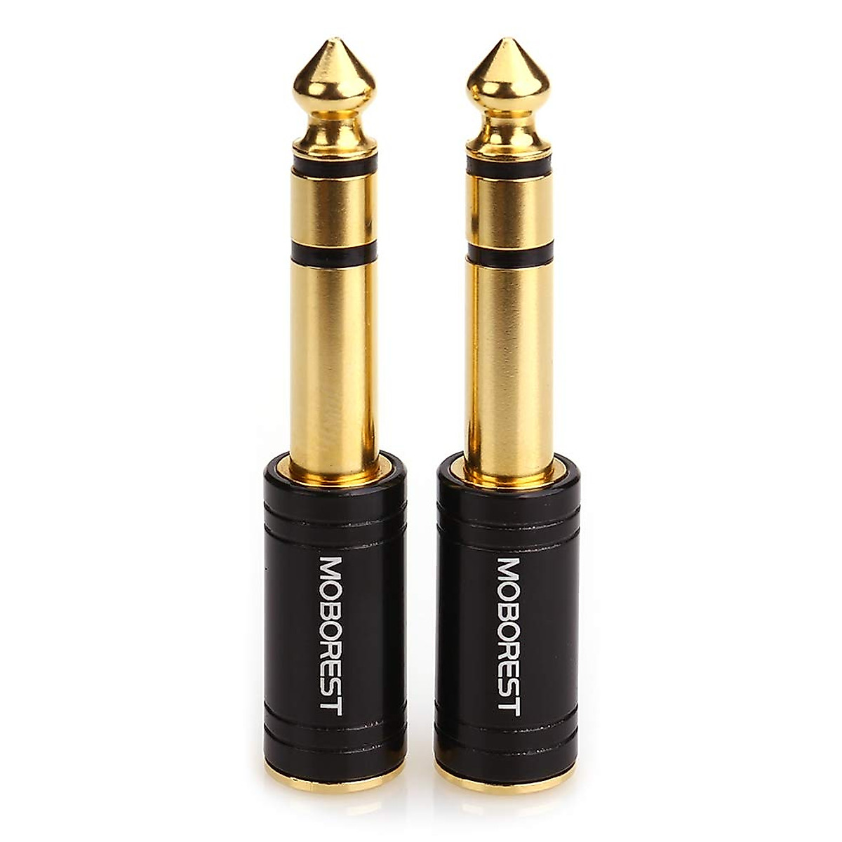 MOBOREST 3.5mm to 1/4" Adapter - Authentic Genuine Universal 6.35mm Pure Copper Adapter Jack - 3.5mm (1/8 Inch) Female to 6.35mm (1/4 Inch) Male Headphone Adapter, Black Fashion 2-Pack