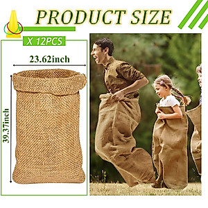 12 Pack Burlap Sack Race Bags 24 x 40 Inch Large Burlap Sack Potato Sack Outdoor Lawn Games for Holiday Birthday, Family Reunion, Carnival, Easter, Halloween, Plant Frost Protection(12 Pcs)