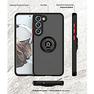 Zotita for Samsung s23 Mobile Phone Protective case with Metal Ring and Built-in Iron Plate, Heavy Enough to Reach Military Level, Better Protect Your Mobile Phone Black+red