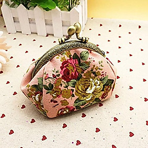 Bokeley Cute Floral Buckle Coin Purses Vintage Pouch Kiss-lock Change Purse Wallets Small Handbag Bag Gift for Women