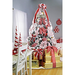 HUIHUANG Christmas Ribbon Wired Red Christmas Tree Ribbon 6 Rolls Red and White Ribbon Candy Cane Ribbon for Christmas Tree, Gift Wrapping, Wreath, Garland, Home Decor (2.5" Width, 36 Yards Total)