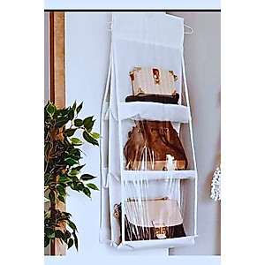 Bag Organizer 1 Pack for Closet or Behind The Door, Handbag Purse Organizer, 6 Larger Pockets Independent Compartments, Space Saving, Foldable, Washable and Universal Fit (Black)