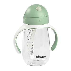 BEABA Straw Sippy Cup, Sippy Cup with Removable Handles, Sippy Cup with Straw, Baby Straw Cup, Toddler Cup, Toddler Straw Cups, 8+ Months, 10 oz, Sage