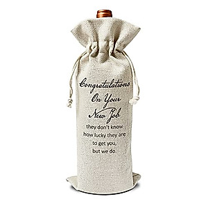 Congratulationg on Your New Job Wine Gift Bags - Gift for Co-worker, Collegues, Friend, Family, New Job - Reusable Burlap With Drawstring Gift Bag (5.5"x 13.5")-1 Pcs/jiu055