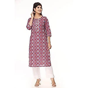 Vihaan IMPEX Indian Kurti Set with White Pant for Women Red