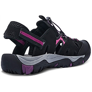 atika Women Athletic Outdoor Sandal, Closed Toe Lightweight Walking Water Shoes, Summer Sport Hiking Sandals, Phoenix Balck & Violet, 6