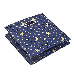 Okuna Outpost 4 Pack Star Storage Cubes, Collapsible Foldable Fabric Organizer Baskets for Clothes, Toys, Gold Moons and Stars (11 In)