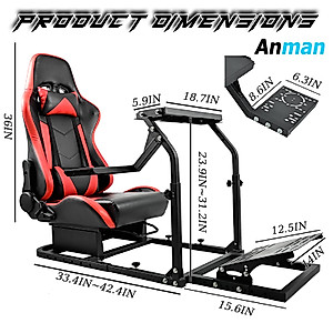 Anman Generic Racing Simulator Cockpit with Racing Seat fit for Logitech Fanatec Thrustmaster G27,G29,G920,T500RS,T300RS,Racing Wheel Stand Video Game fit for PC,PS4,Xbox,Wheel Shifter Pedals Without