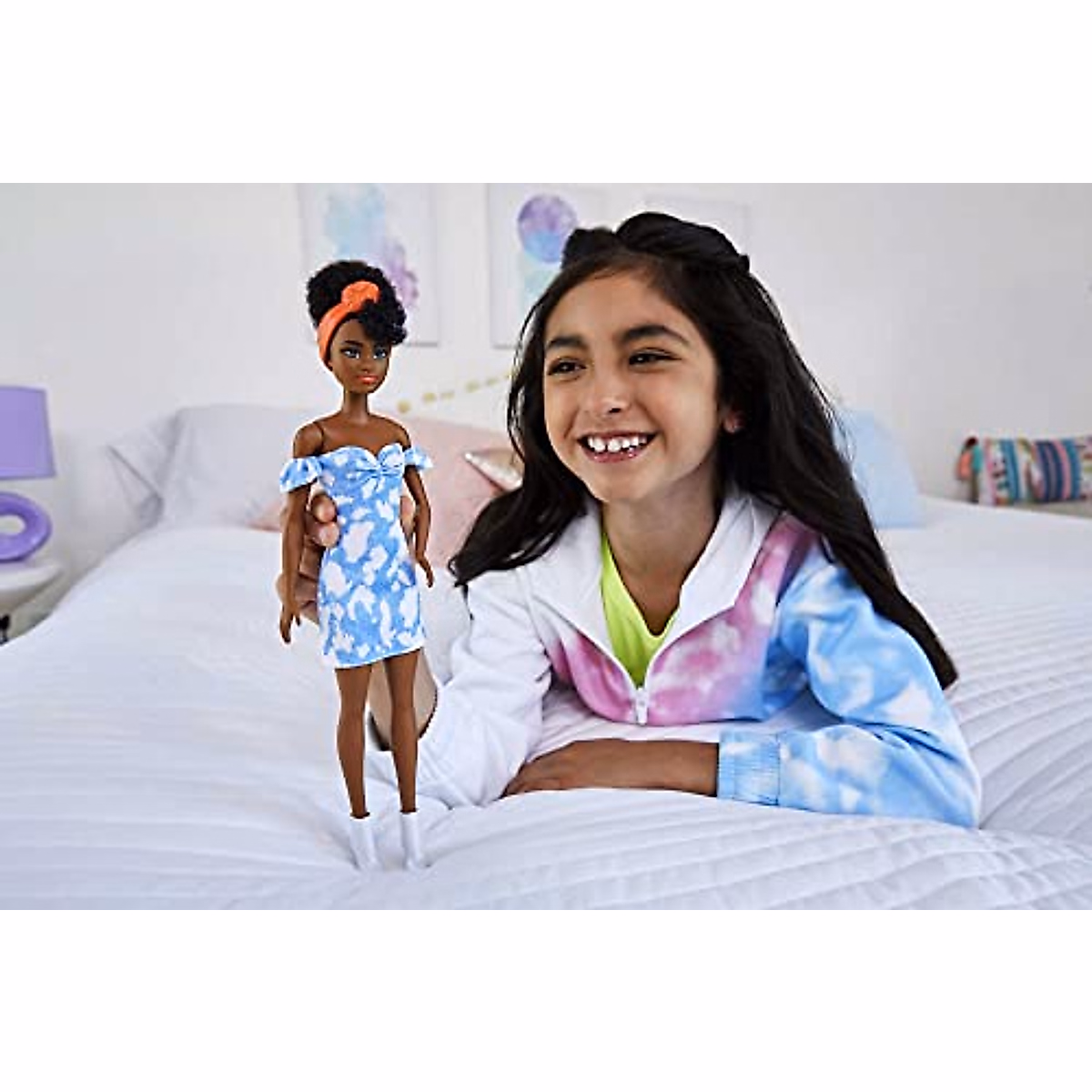 Barbie Fashionistas Doll #185 with Black Up-Do Hair, Bleached Denim Dress, Boots & Headband Accessory