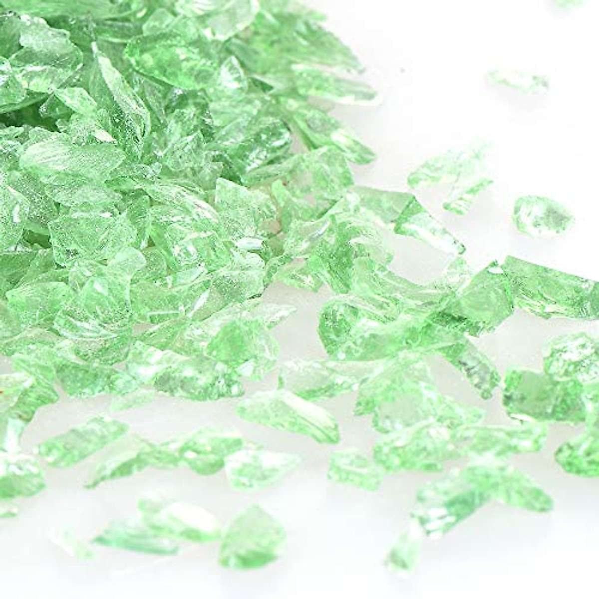 Shiny Stone High Luster Reflective Fire Glass Gravel,Fire Gems,Fire Drops,Fire Glass Pebbles Stones Beads Chips for Fire Pit Fish Tank Aquarium Garden,3-6mm 305g/0.67lb (Light Green)