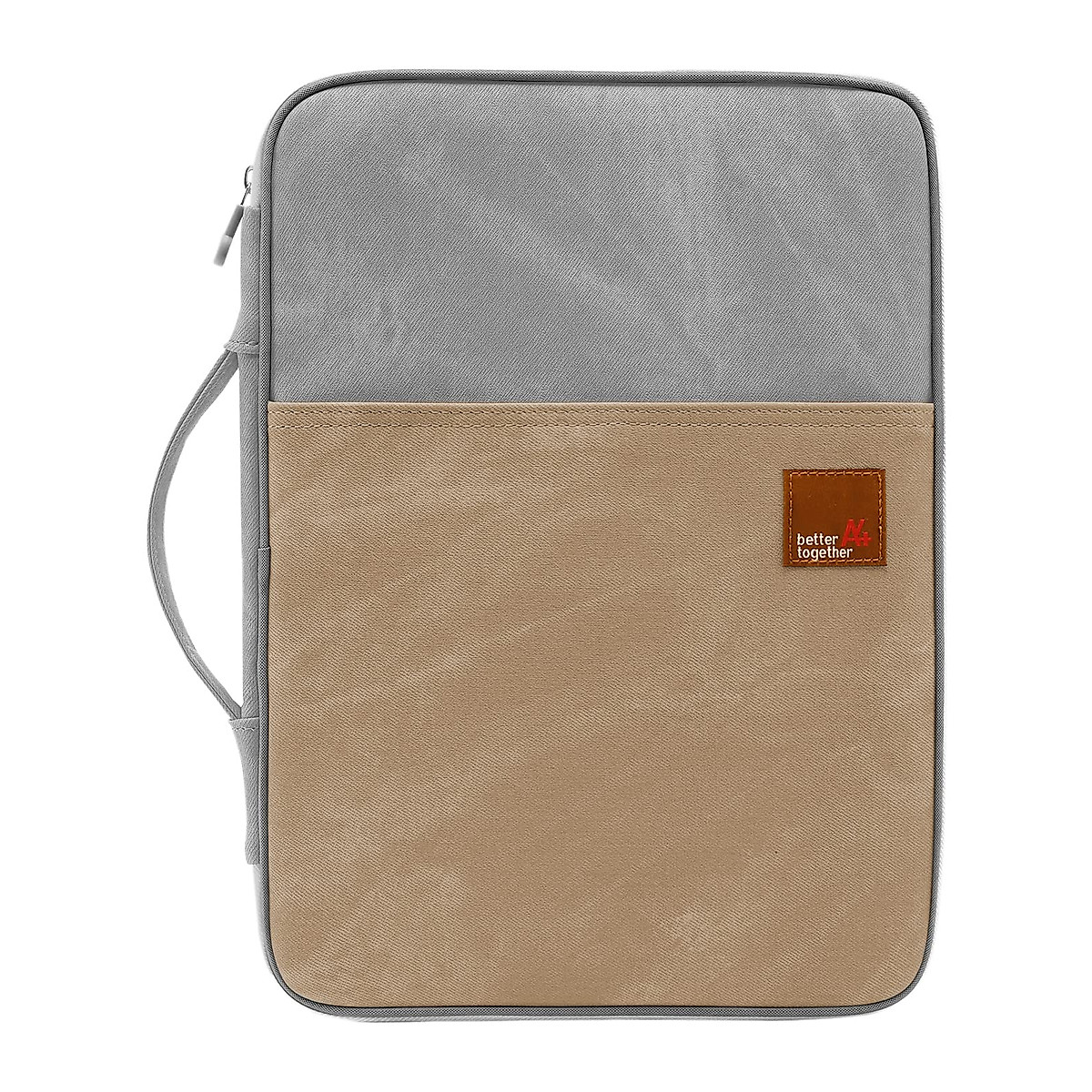 Mygreen Zipper Portfolio Organizer A4 Note Pouch-Waterproof Document Bags/Zipper Binder/Paper Case Khaki and Grey