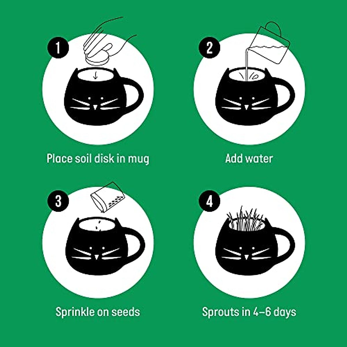 The Cat Ladies Organic Cat Grass Growing kit with Seed Mix, Soil and Black Cat Planter. Natural Hairball Control and Digestion Remedy for Cats