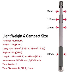 Gimbal Extension Pole,Lightweight and Strong 3 Section Camera Extension Pole Universal Compatible with Digtital Camera iPhone Smartphone Gimbal Stabilizer Camera Pole