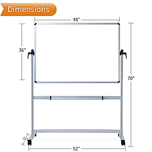 VIZ-PRO Double-Sided Magnetic Mobile Whiteboard, 48 x 36 Inches, Aluminium Frame and Stand