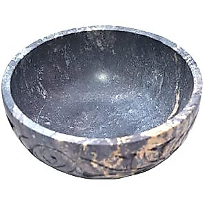 KC KULLICRAFT Marble Soapstone Natural Smudge Pot | Stone Bowl | Scrying And Smudge Bowl (Scrying - Bowls & Mirrors) (5 Inch) From India. Handmade Leaf Carved Design.