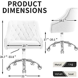 SSLine Modern Cute Desk Chair Home Office Mid-Back Computer Chair on Wheels Elegant Velvet Fabric Task Chair Living Room Upholstery Swivel Chair Vanity Chairs for Girls Women (V Type-Green&Gold)