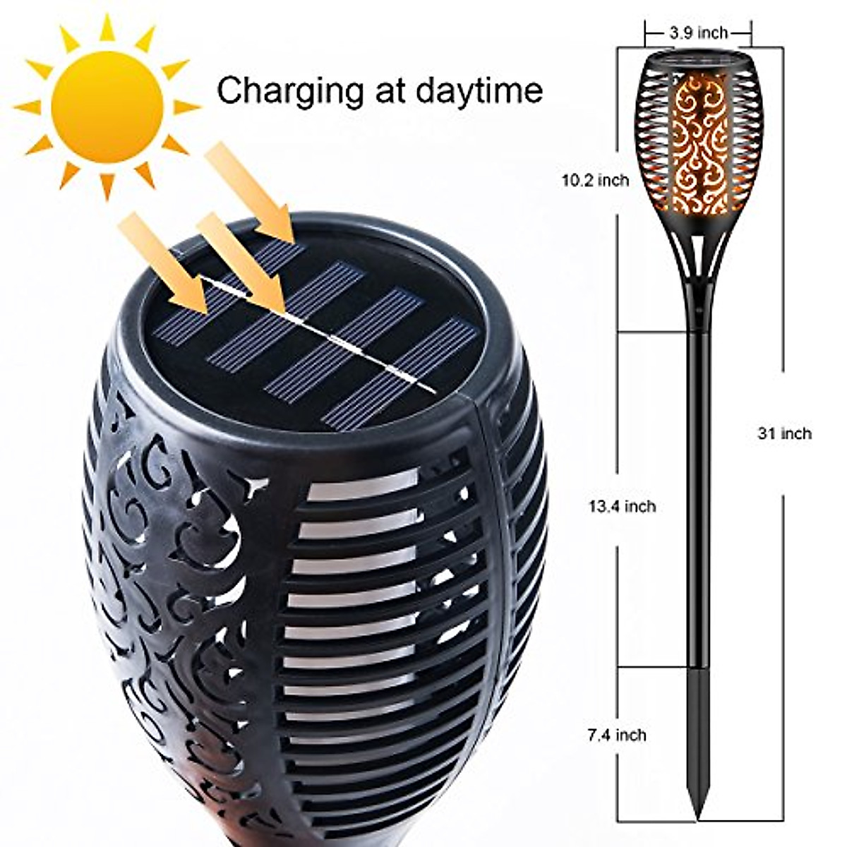 Solar Torch Light With Flickering Flame,Fire Effect Lantern,Dancing Flame,Solar Garden Light, Dust to Dawn,Outdoor Waterproof Garden Decoration, Solar Powered Stick Light ZKEE(set of 4)