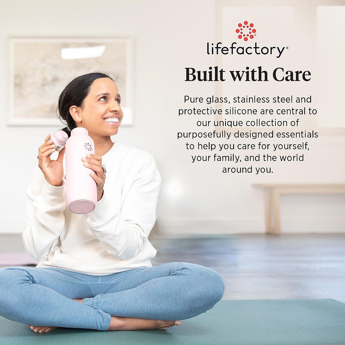 LIfeFactory Stainless Steel Vacuum-Insulated Sport Bottle, 24 Ounce, Mint