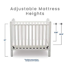 Delta Children Emery Mini Convertible Baby Crib with 2.75-inch Mattress, Bianca White