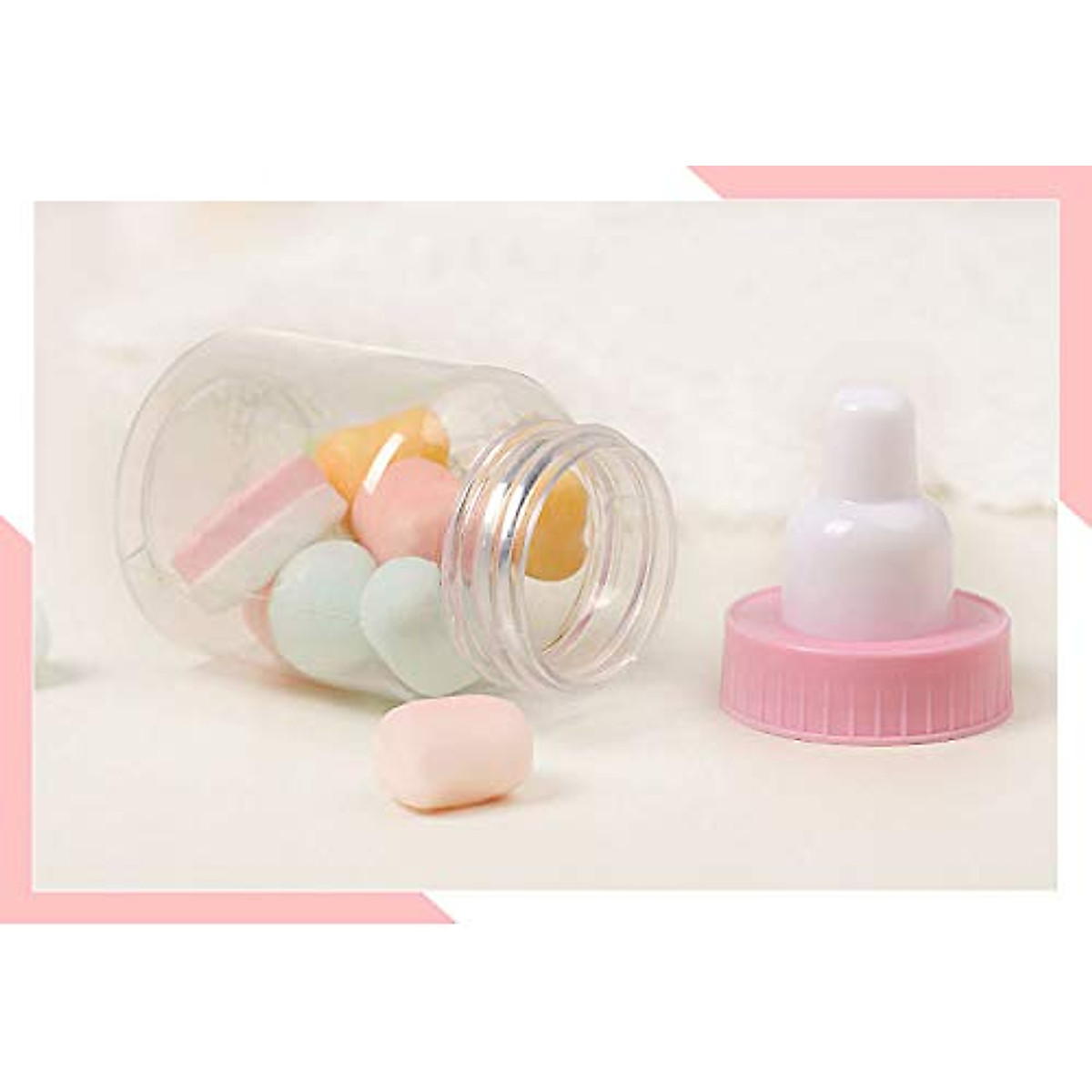 3.5 Inches Baby Bottle Shower Favor,Mini Plastic Candy Bottle,Baby Shower Supplies Boy Girl Newborn Baby Baptism Birthday Party Deco (2 Dozens, Pink)