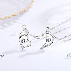 EUDORA Sterling Silver Mother Daughter Necklace Set for 2 for Mama, Heart Moon Mom Daughter Double Chain Pendant Jewelry Mother's Day Gift for Mother Stepmother Daughter