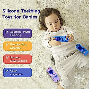 Hooku 2 Pack Remote Teether for Baby, Silicone Teethers for Babies 6-12 Months, Baby Teething Toys for Babies 0-6 Months, Sensory Toys for Babies, Toddler Infant Newborn Toys Baby Girl Boy Gifts