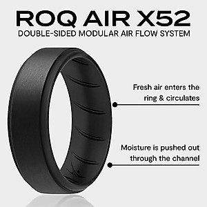 ROQ Silicone Rubber Wedding Ring for Men, Comfort Fit, Men's Wedding Band, Breathable Rubber Engagement Ring/Band, Step Edge, 8mm Wide 2mm Thick, 4 Pack, Black, Grey, Bordeaux, Dark Blue, Size 11