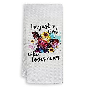 HIWX I'm Just a Girl Who Loves Cows Cow Decorative Kitchen Towels and Dish Towels, Cow Towels, Cow Kitchen Decor, Cow Farm Farmhouse Hand Towels Tea Towel for Bathroom Kitchen Decor 16x24 Inches