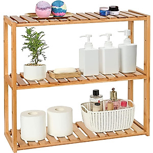PayLessHere Bamboo Shelf 3-Tier Storage Shelves Stand Adjustable Layer Rack with Adjustable Position for Home Bathroom Kitchen Storage Shelf Rack Bathroom Towel Shelf, Natural