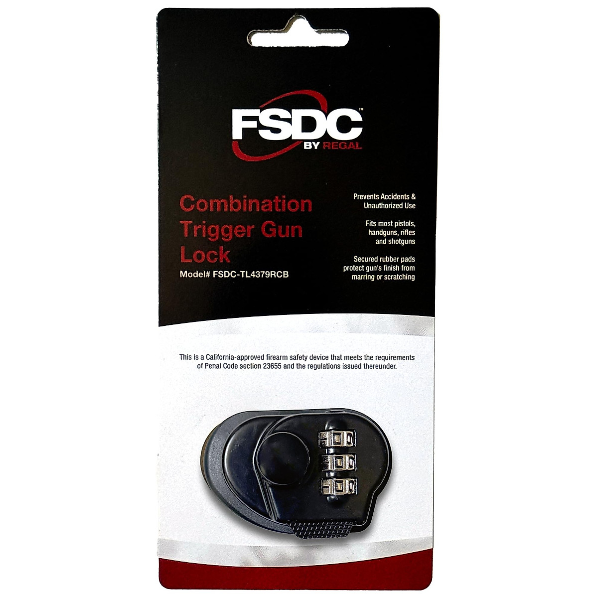 FSDC (Firearm Safety Devices – FSDC-TL4379RCB Resettable 3-Digit Combination Trigger Gun Lock – Prevents Access to The Trigger by Surrounding The Trigger Guard - Durable Black Metal Alloy